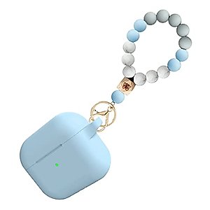 Cute Case for Airpods 3 Case, Bracelet Keychain Beaded Wristlet Apple Airpod 3rd Gen Cover for Girl Women, Silicone Case Protective Skin for AirPod 3rd Generation Wireless Charging Case (Blue)