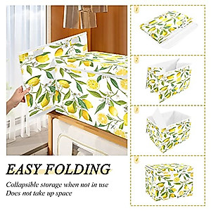 Storage Bins with Lid, Lemon Tree Flower Leaves Storage Box Organizer Toys Bedroom Nursery, 16.5"x12.6"x11.8" Large Collapsible Storage Cube for Home Office Closet Shelf