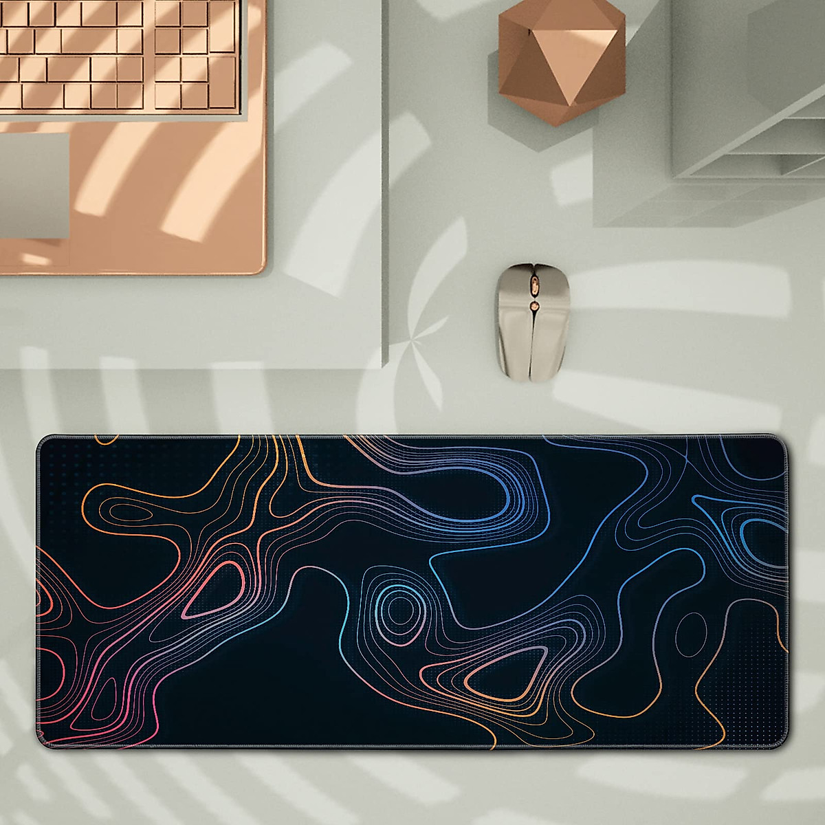 Topographic Contour Map XL Mouse Pad 31.5 x 11.8 Inch Gaming Mousepad Extended Large Mousepad with Nonslip Rubber Base Stitched Edges Laptop Desk Pad Home Office Supplies