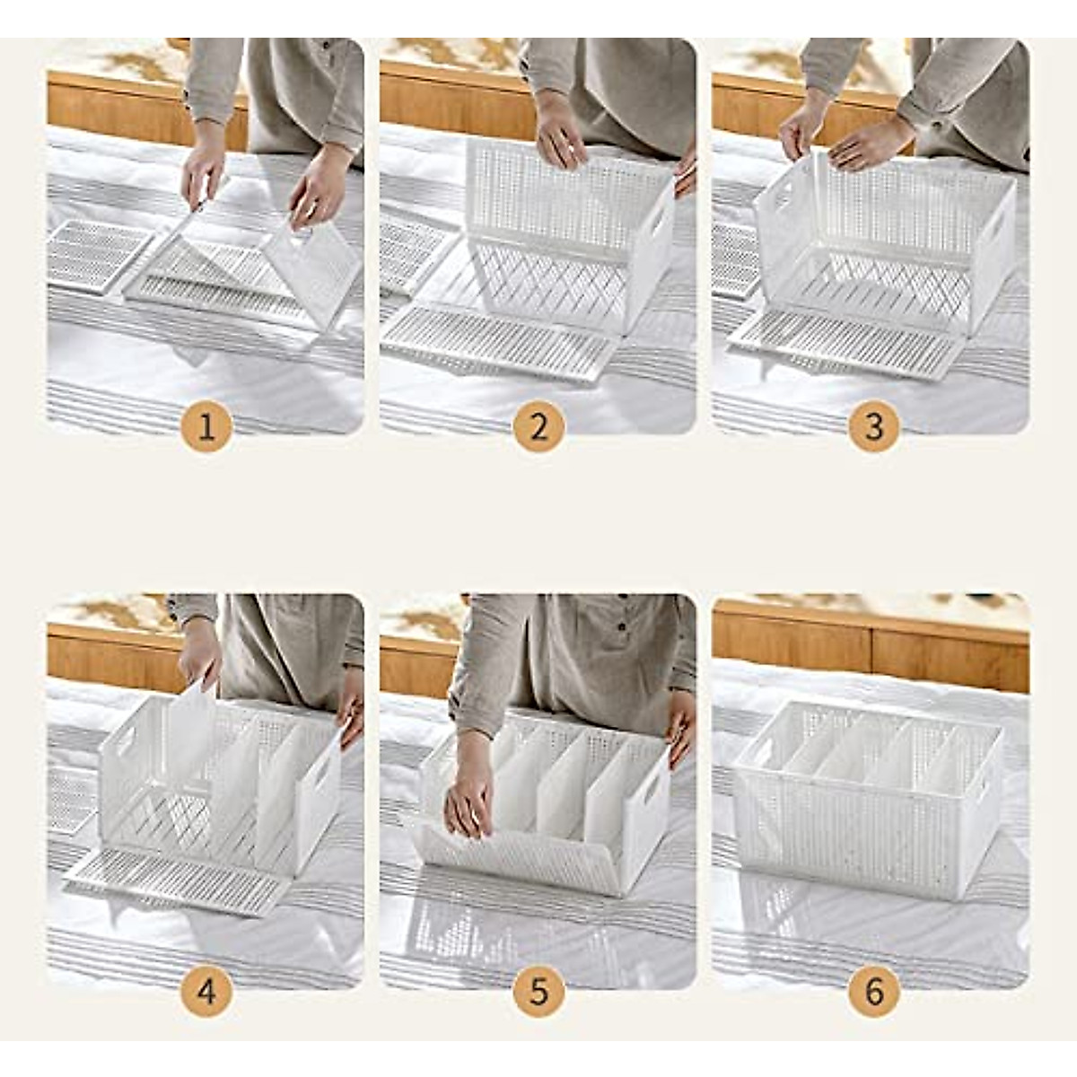 ChezMax Wardrobe Clothes Organizer, Upgraded PP Board Cabinet Closet Compartment Storage Baskets, White Washable Foldable Dividers Closet Drawer Bins for Underwear Socks Jeans, Big Size 5 Grids