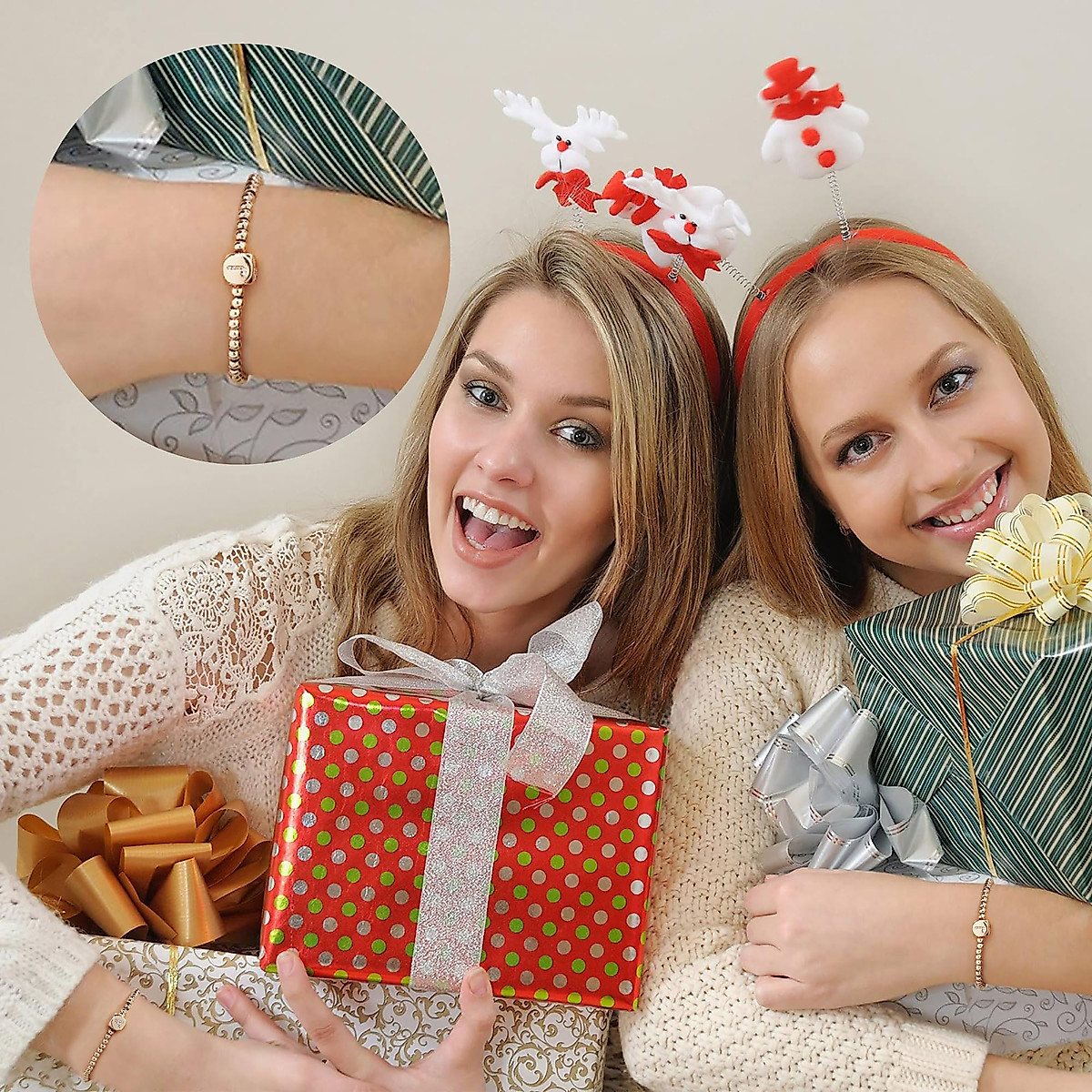 Yoosteel Gold Initial Bead Bracelets for Women Trendy, 14K Gold Filled Cute P Letter Bracelet Personalized Gold Jewelry Gold Bead Bracelets for Women Friends Bridesmaids Gold Jewelry Gifts for Women