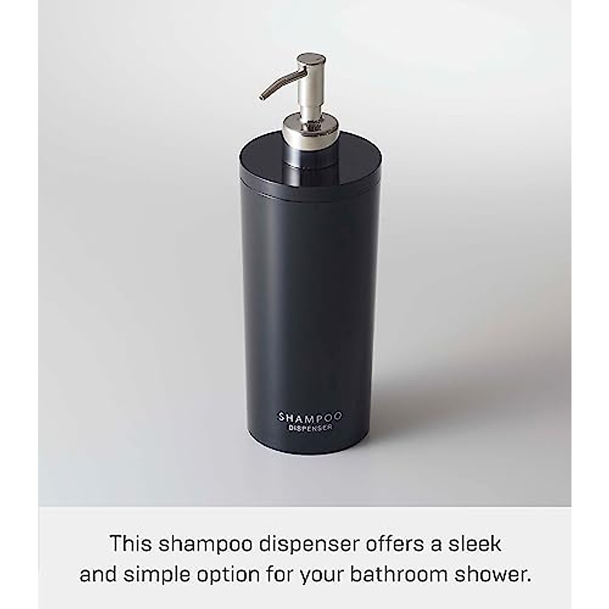 Yamazaki 2929 Tower Shampoo Dispenser Contemporary Bottle Pump for Shower, Round, Black & Silver