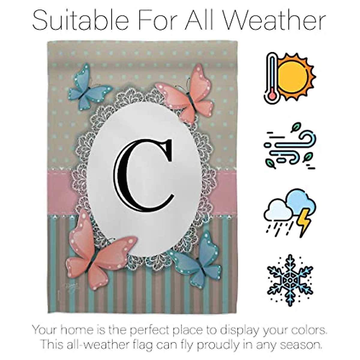 Breeze Decor C Initial Garden Flag Set Wall Hanger Monogram Friends Bugs & Frogs Butterfly Ladybugs Dragonfly Bee Springtime Insect Natural Wildlife House Yard Gift Double-Sided, Made in USA