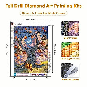 MOGTAA Fall Diamond Art Kits for Adults, Full Drill Pumpkin Tree Diamond Painting Kits for Adults Beginner, Round 5D Halloween Diamond Dots Kits Gem Painting Arts for Home Decor 12x16inch