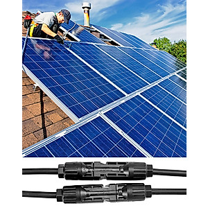 QWORK Solar Cable: 20-ft 2x10 AWG Twin Wire Solar Extension Cable, Copper Strand, Complete with Female and Male Connectors - Ideal for Homes, Shops, and RV Solar Panels