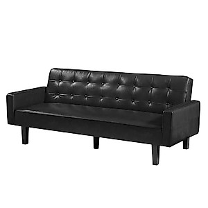 Homies Life Faux Leather Futon Couch, Mid Century Modern Futon Sofa with Memory Foam, Convertible Futon Sofa Bed for Small Spaces, Living Room, Office, Black