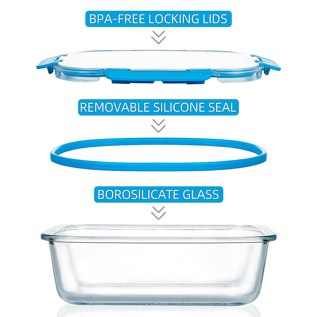 FAWLES 12 Pack Glass Meal Prep Containers with Airtight Lids, Leak-Proof Food Storage Containers, Dishwasher/Microwave/Oven/Freezer Safe Glass Containers for Lunch, Leftovers, to Go (Blue)