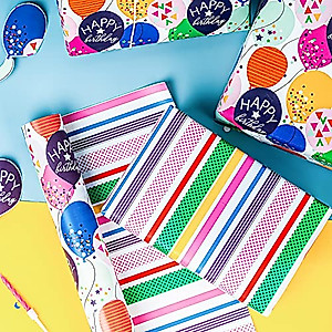 WRAPAHOLIC Birthday Reversible Wrapping Paper - Mini Roll - 17 Inch X 33 Feet - Colorful Balloon with Confetti Design for Birthday, Holiday, Party, Baby Shower