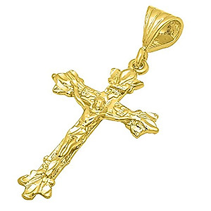14k Gold Plated 32.5mm x 46mm Fleur-De-Lis Trefoil Crucifix Pendant