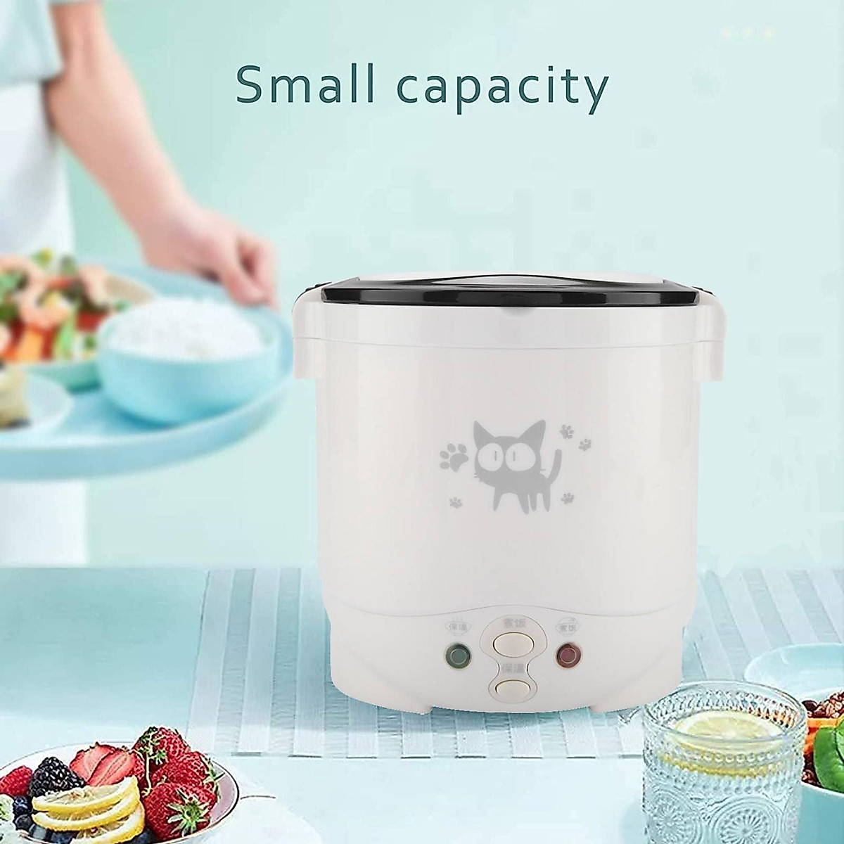 1L Mini Rice Cooker, 12v Electric Lunch Box Portable Travel Rice Cooker for Car Multifunctional Electric Food Steamer Rice Cooker Fast Cooking Fully Automatic Non Stick Pot for Travel Camping (White)