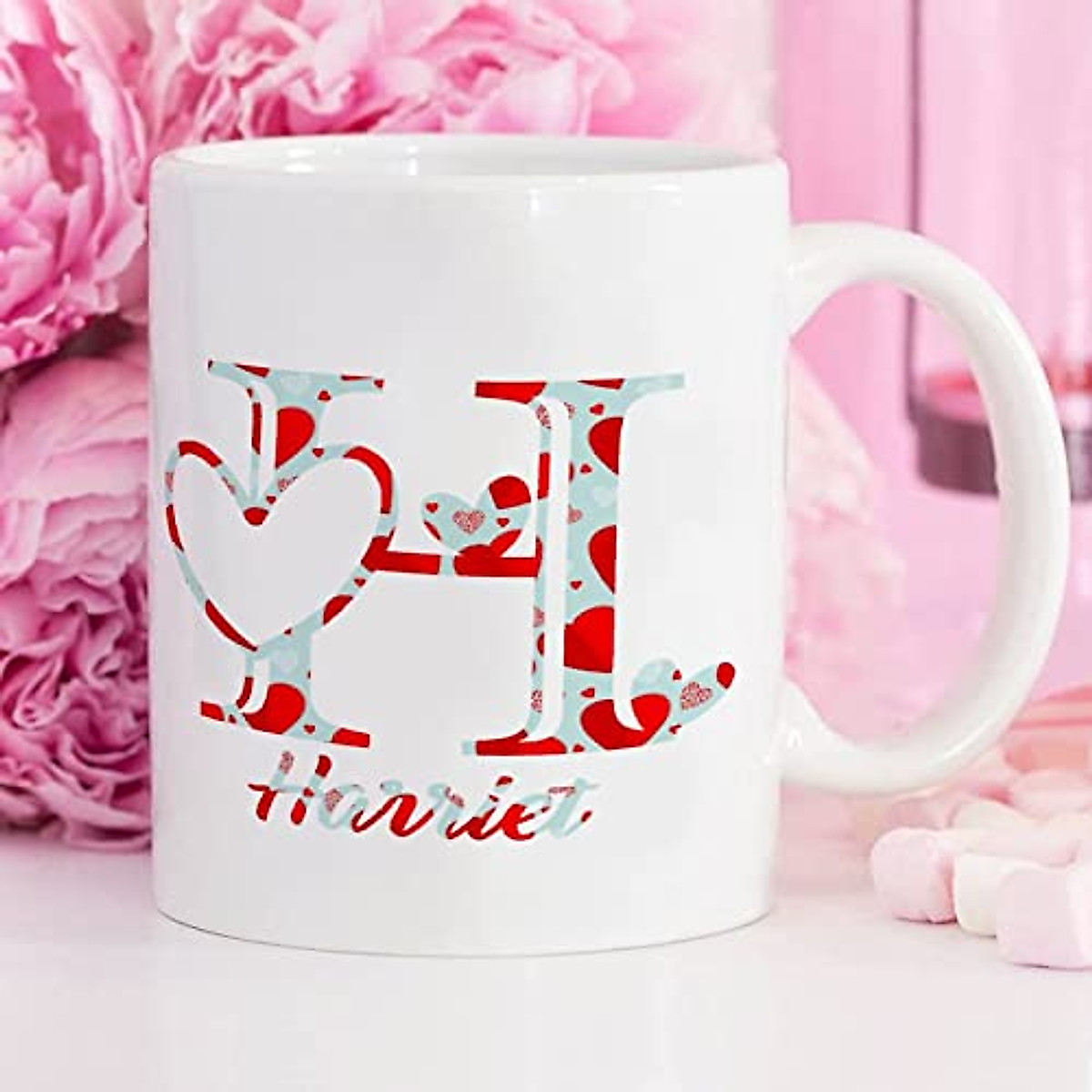 Valentine's Day Love Monogram Letter H Coffee Mug Heart Custom Porcelain Tea Cup 11oz Love Heart Initials Letter Cup Happy Valentine's Day Coffee Cup Anniversary Wedding Gift for Couple