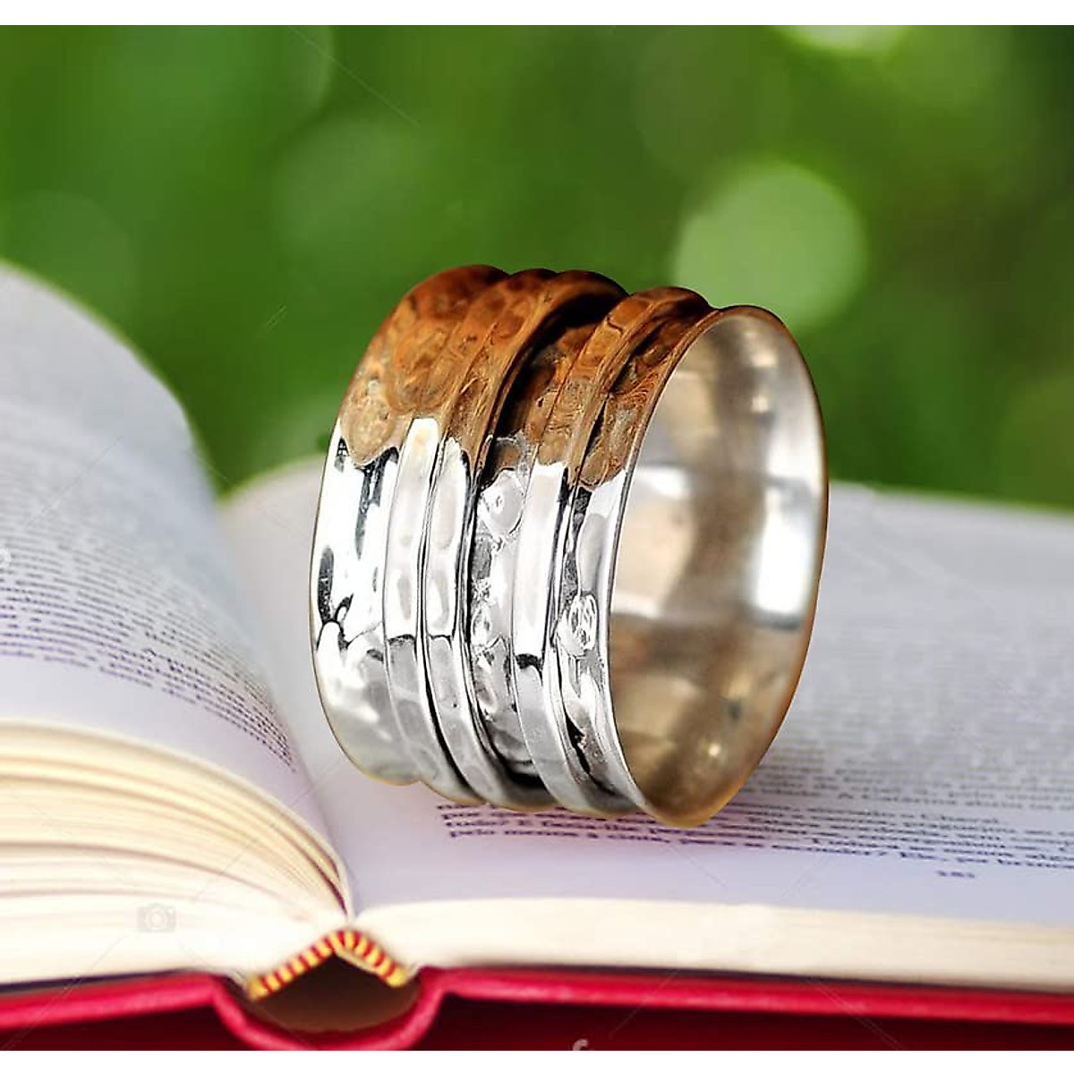 Spinner Ring Silver For Women Girls, 925 Sterling Silver Spinner Ring, Spin Ring, Three Tone Fidget Band Spinner Ring, Classic Hammered Meditaion Spinner Ring, Christmas Spinner Ring Size us 12