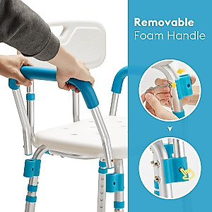Health Line Massage Products Shower Chair with Back for Seniors, Bathtub Seat with Removable Arms for Handicap, Disabled & Elderly - Adjustable Shower Bench for Tubs (FSA or HSA Eligible)