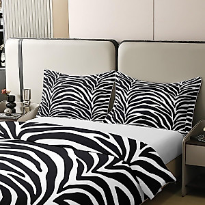 Zebra Strip Door Duvet Cover 100% Cotton Twin SizeGeometric Strip Lines Bedding Cotton Duvet Cover Set Wild Animals Bedding Set Modern Abstracr Art Comforter Cover Set Black White Bedspread Cover