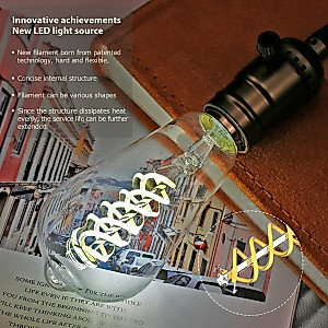 Kiraralite ST19(ST58) LED Edison Bulb, Vintage,6 Pack,Natural White 4000K, Antique Flexible Spiral LED Filament Light Bulb, Dimmable, 600LM, 6W Equivalent to 60W, E26 Base,Clear Glass