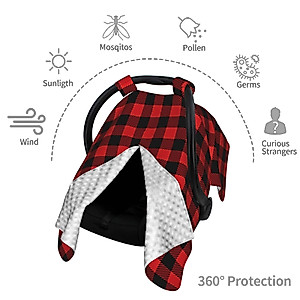 Black and Red Buffalo Check Plaid Christmas Baby Car Seat Canopy Cover Multi Use Nursing Cover for Newborn Car Seat Canopy Mom Nursing Breastfeeding Covers Newborn Shower Gift