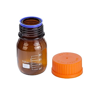 Pastein 20 Pieces Amber Borosilicate Glass 100 mL Graduated Round Lab Reagent Media/Storage Bottle With GL45 Orange Screw Cap