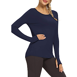 Bestisun Workout Shirt Long Sleeve Sport Tops Athletic Gym Shirts Yoga Clothes Activewear Running Exercise Shirts Navy Blue M