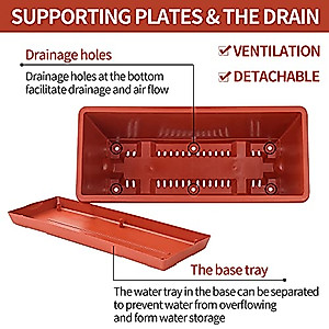 CHUKEMAOYI Window Box Planter, 7 Pack Plastic Vegetable Flower Planters Boxes 17 Inches Rectangular Flower Pots with Saucers for Indoor Outdoor Garden, Patio, Home Decor