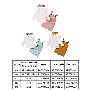 Fall Outfits for Girls Baby Knit Rib T-Shirt Top Kids Long Sleeve Suspenders Overalls Dress Skirt Headband Infant Toddler Winter Clothes Spring 1st Birthday Cake Smash Photo Shoot Pink 18-24 Months