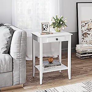 Amyove White End Table Narrow Bedside Table Side Tables with Storage Shelves Small Table Wood Night Stand for Bedroom, Nursery Living Room, Easy Assembly