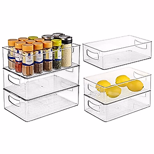 JOOFLI Vertical Stackable Refrigerator Pantry Organizer Bins, Set Of 6 Clear Plastic Storage Containers for Kitchen Countertops, Fridge, Cabinets, Bathroom, Bedroom BPA Free