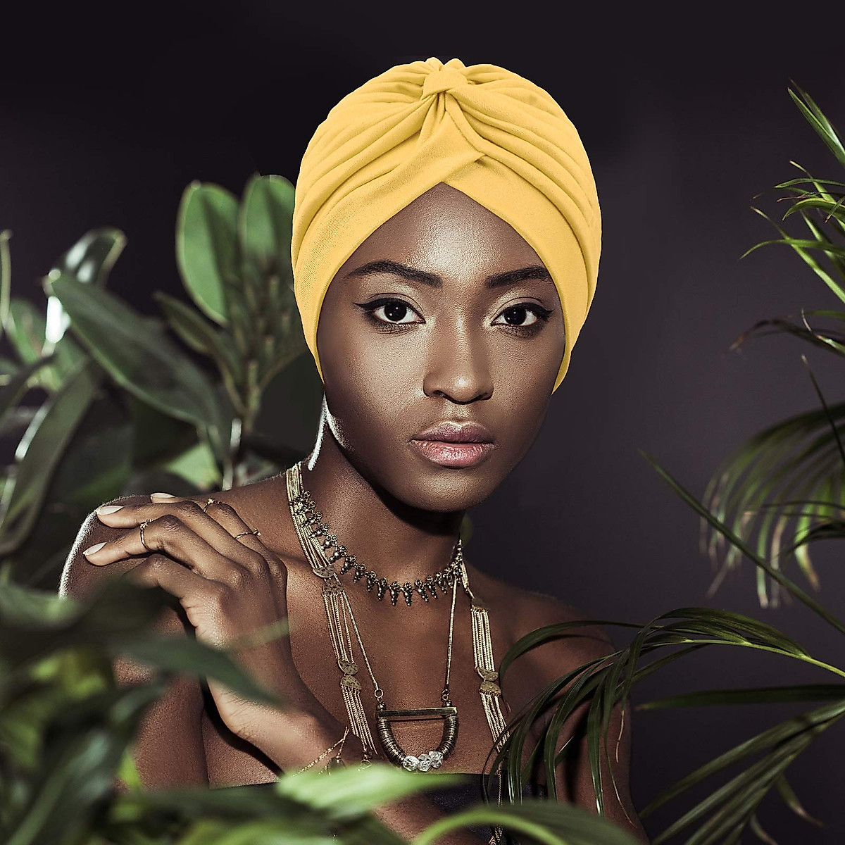 Syhood 4 Pieces Turbans for Women Head Wraps for Women Beanie Headwraps,4 Colors(Black, Sapphire Blue, khaki, Wine Red)