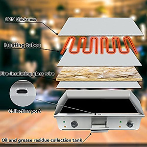 NJTFHU 29"commercial griddle, 110V 3000W electric griddle, non-stick electric flat top grill, plancha para cocinar commercial cooking equipment countertop griddle commercial electric griddle