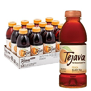 Tejava Unsweetened Peach Iced Tea, 16.9 Ounce PET Bottles, Natural, Non-GMO-Verified, Rainforest Alliance-Certified (12 Pack)