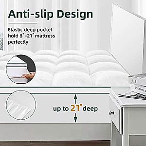 HARNY Bamboo Mattress Topper Queen Size, Cooling Breathable Extra Thick Mattress Pad Cover for Back Pain Relief Down Alternative Overfilled Plush Pillow Top with 8-21 Inch Deep Pocket