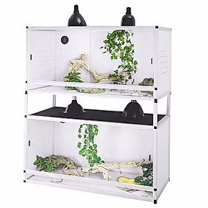 PVC Reptile Enclosure 48 * 24 * 24" Space Efficient Large Reptile Terrarium Habitat 120 Gallon for Bearded Dragon Gecko Lizard Snake, Wide Vivarium with Sliding Doors Lock (2pcs-White Panels)