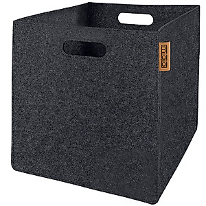 Storage Baskets for Shelves | Felt and Leather | Set of 4 Cubes | 12x12x12 in Closet Bins for Shelves, Baskets for Closet Organization Kallax Cubes Toy Storage (Light Grey or Dark Grey)