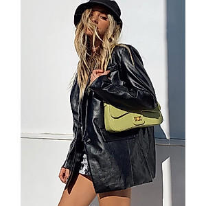 Pepochic Womens Oversized Leather Jacket Long Sleeve Faux Leather Blazer Lapel Button Down Leather Shacket Coat with Pockets