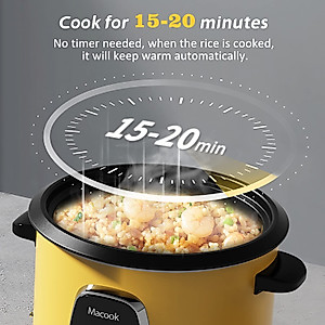 Rice Cooker Small 6 Cups Cooked (3 Cups Uncooked), 1.5L Mini Rice Cooker with Steamer For 1-3 people, Removable Nonstick Pot, Keep Warm Function, Rice Maker for Soup Stew Oatmeal Veggie Hot Pot, Yellow