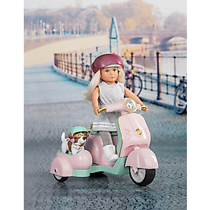 Lori Dolls – Toy Scooter for Mini Dolls – Vehicle with Accessories – Toy Dog with Helmet & Goggles – Working Lights & Sounds – Let’s Go for a Spin Scooter – 3 Years +