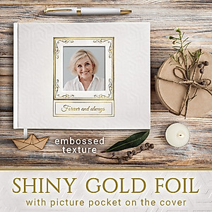 White Pattern Funeral Guest Book , Hardcover Funeral Guest Book for Memorial Service , Memorial Guest Book with Photo Slot , Memorial Service Guest Book 104 Pages , Funeral Guest Celebration of Life