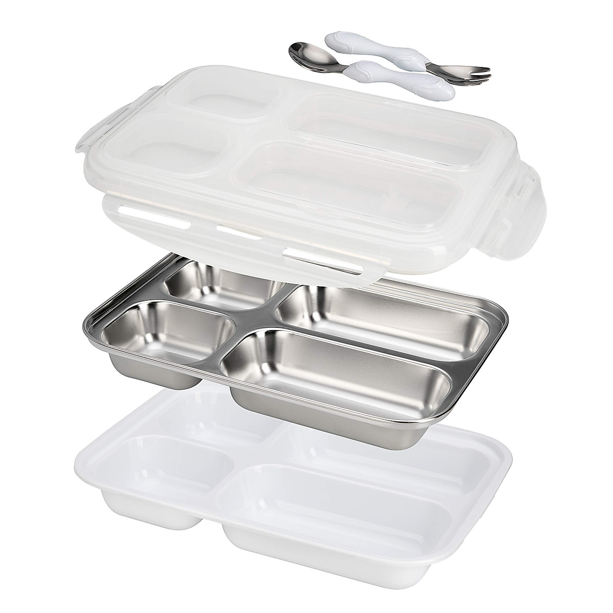 Nuby Insulated Travel Lunchbox with Fork, Spoon, and Lid - 12+ Months - Stainless Steel