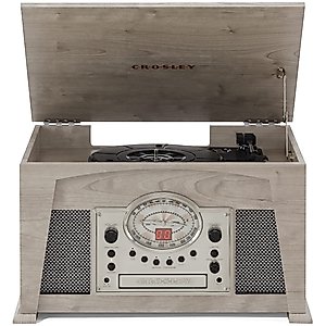 Crosley CR7015A-GY Medley 3-Speed Vinyl Record Player Turntable with Bluetooth, AM/FM Radio, CD Player, Cassette Deck, and Aux-in, Gray