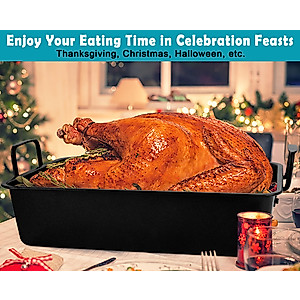 TeamFar Roasting Pan, 15’’ Nonstick Deep Lasagna Brownie Turkey Pan with V-Shaped Rack & Cooling Rack, with Stainless Steel Core & Nonstick Coating, Healthy & Sturdy Handles, Easy to Clean, Set of 3