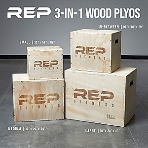 Rep 3 in 1 Wood Plyometric Box for Jump Training and Conditioning 24/20/16