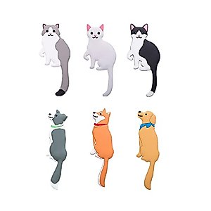 YISTOS Cute Animal Decorative Wall Hooks ,Kids Adhesive,Adhesive Shower Towel Hooks for Bathrooms Wall Mounted,Hat Key Hooks Decorative for Wall, Small Keychain Hook(3Pcs Cat,3 Pcs Dog), White