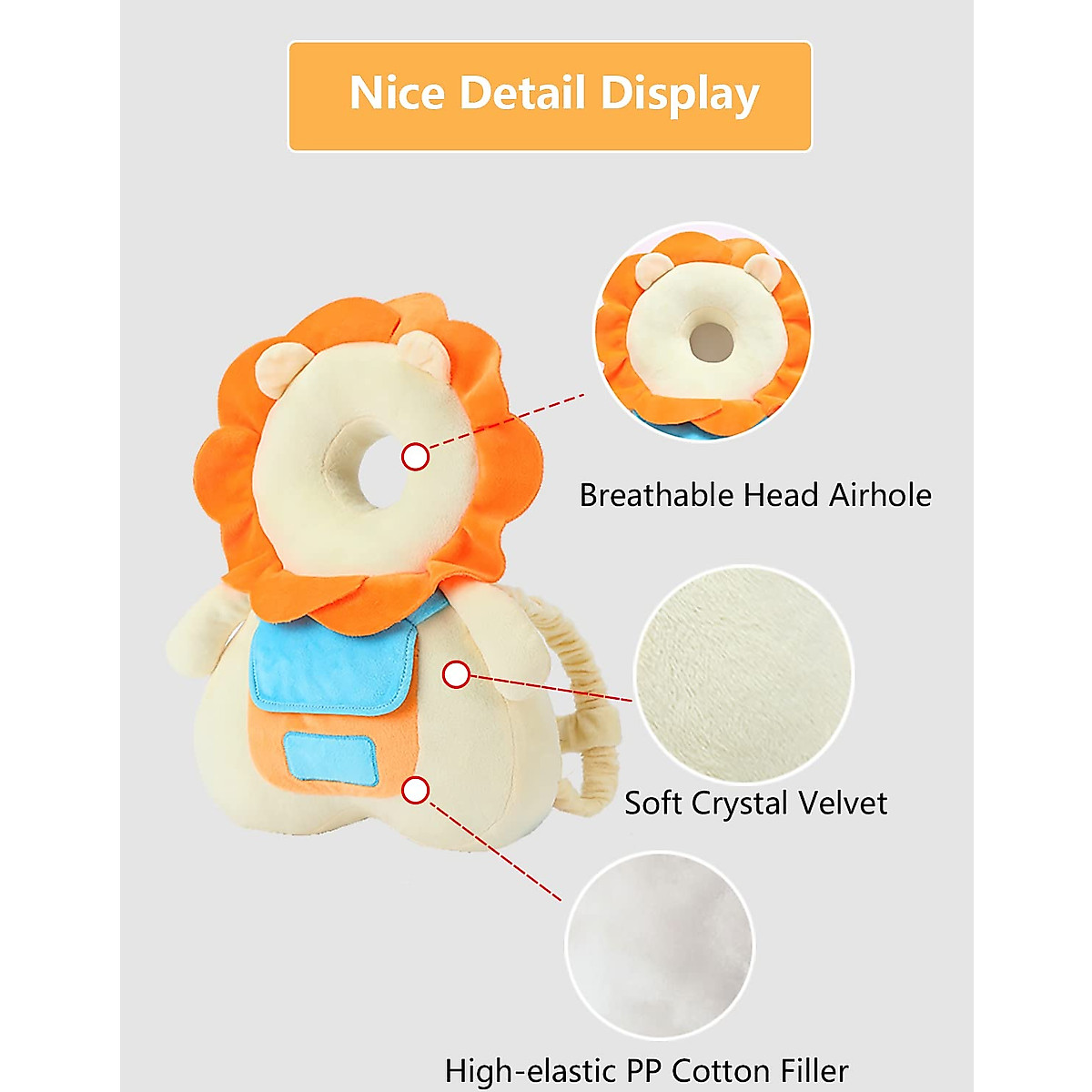 Head Safety Protector Pad for Baby Toddler Walker,Infant Talking Head Protection Backpack Cushion (Yellow Lion)