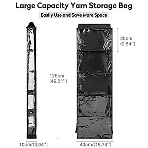 PACMAXI Hanging Yarn Storage Knitting Organizer Storage with 5 Compartments, Clear Wall Display Bulky Yarn Organizer for Knitting Needles, Crochet Hooks(Large Size) (black)
