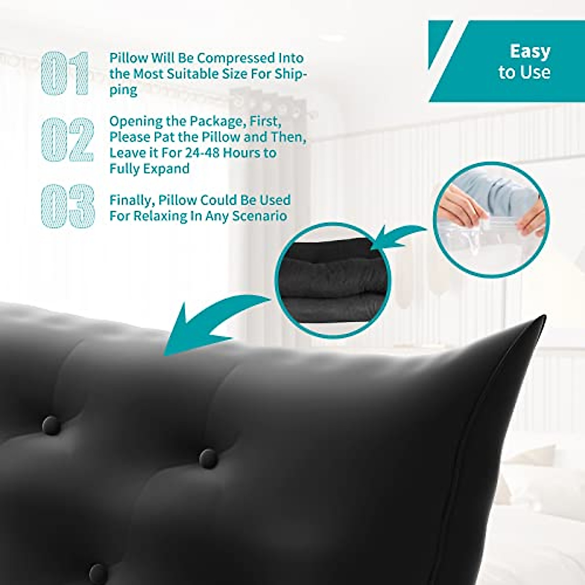 BALUS Headboard Wedge Pillow Reading, Backrest Pillows for Sitting in Bed, Long Sponge Pillows, Reading Bolster Pillow, Velvet Sectional Couch, Twin Bed Pillows, Sleep Wedge Pillow Black