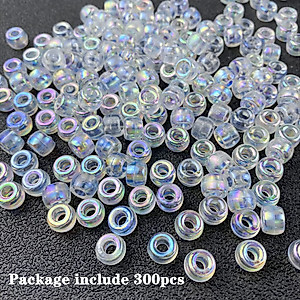300 Pieces Pony Beads AB Colors Acrylic Pony Beads Plastic Pastel Beads Spacer Beads Shape Pony Beads for DIY Crafts Braids Bracelet Jewelry Making (6x9mm, Clear AB)