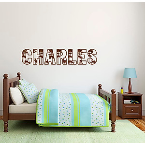 Forest Deer Custom Name Vinyl Wall Decal Sticker Art for Boys and Girls, Doe and Buck in The Mountain Trees, Woodland Theme Bedroom and Nursery Room Decor