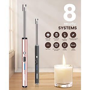 VEHHE Candle Lighter, 2 Pack Rechargeable Electric Lighter with LED Battery Display Safety Switch, Flexible Neck USB Lighter for Candles Camping Grill Gas Stoves Cooking (Black & Pink)