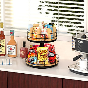 NANAGIFTREE Snack Organizer - Versatile Snack Storage 2 Tier Lazy Susan with Convenient Grab-and-Go Design, Wood and Metal Snack Holder for Home, Office, Breakroom, 12.13" L x 12.13" W x 12.56" H