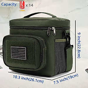FlowFly Tactical Lunch Bag Large Insulated Lunch Box Cooler Tote for Men, Women with MOLLE/PALS Webbing (Army#Green, Medium)