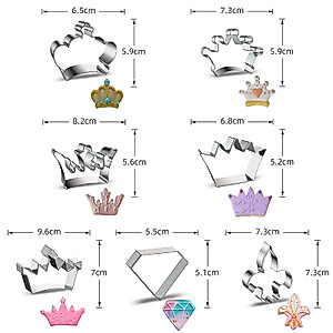Crown Cookie Cutters Shapes Set of 7 - Stainless Steel Metal King Crown, Queen Crown, Prince Crown, Princess Crown, Diamond, Iris Cookie Cutter Biscuit Fondant Mold for Birthday Wedding Valentine Day